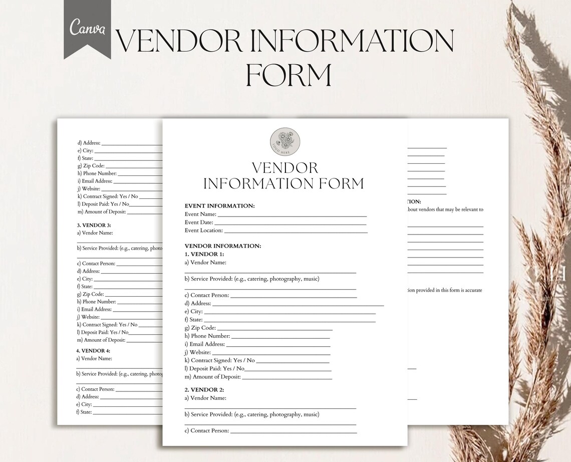 Vendor Information Form, Event Vendor List Template, Pdf, Canva - Etsy