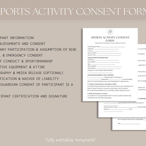 Sports Activity Consent Form Template, Sports Participation Waiver ,PDF ...