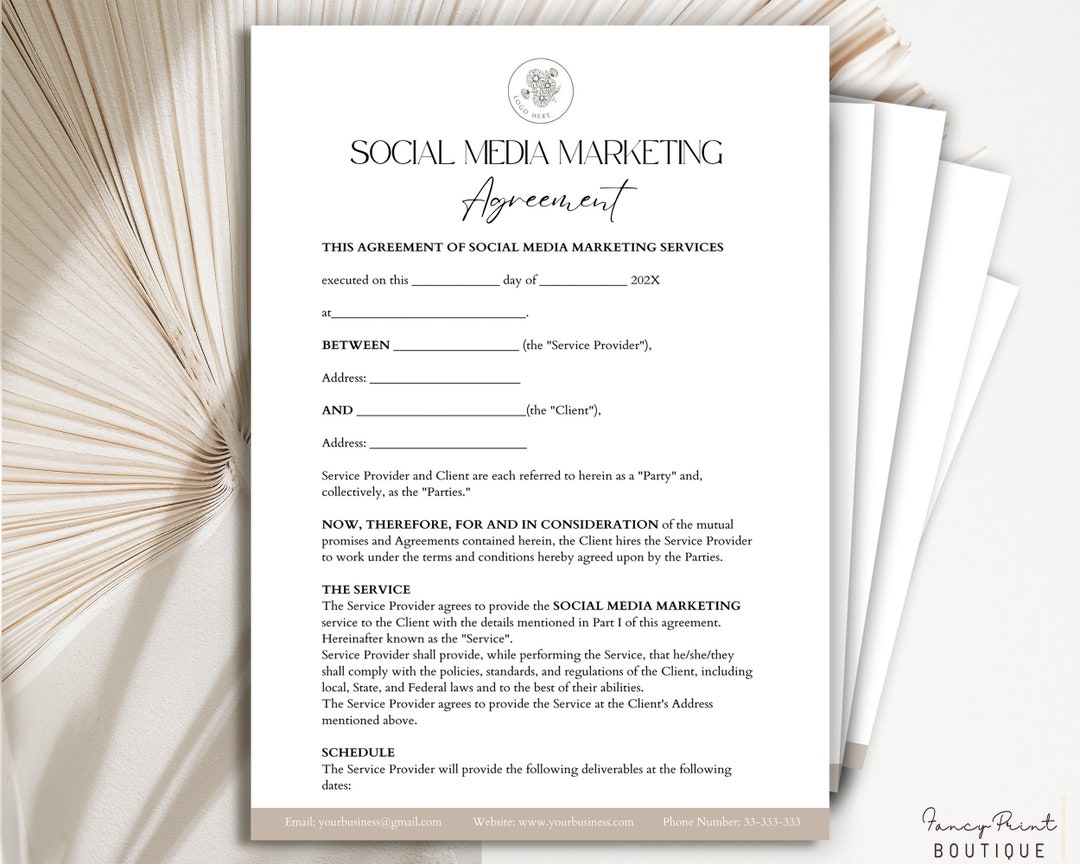 Editable Social Media Marketing Agreement, Social Media Manager ...
