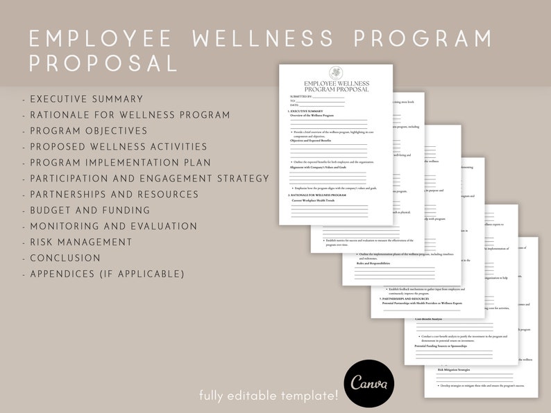 Employee Wellness Program Proposal, Template Form, Pdf, Canva - Etsy
