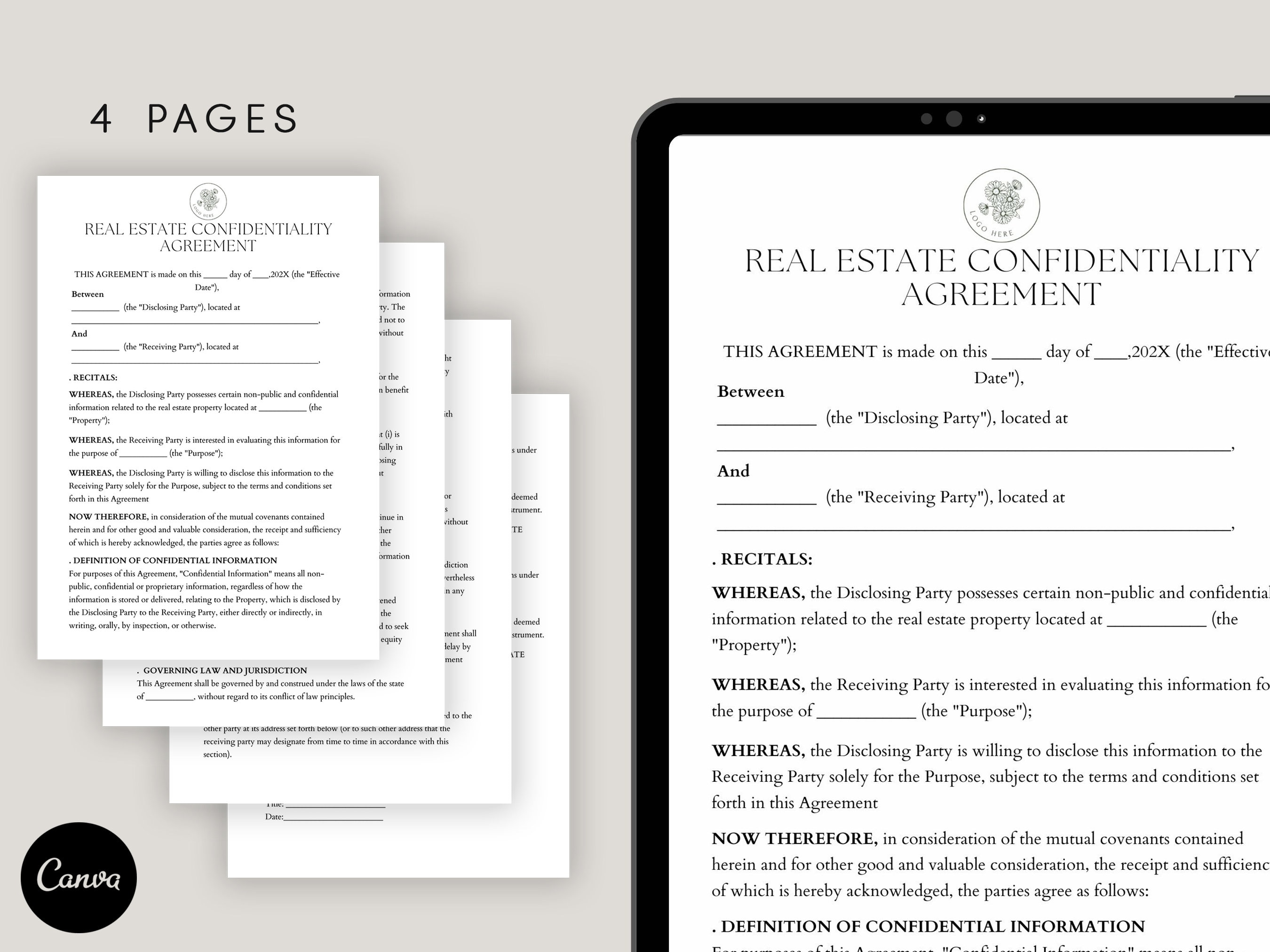 Editable Real Estate Confidentiality Agreement, Property ...