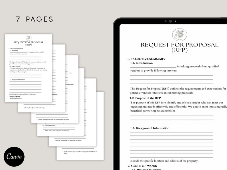 Request for Proposal Template, Form Pdf, Canva - Etsy