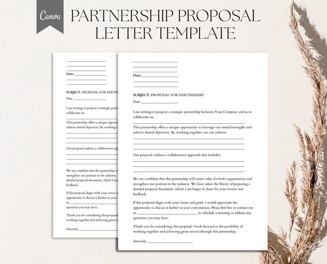 Partnership Proposal Letter Template, PDF, Canva - Etsy