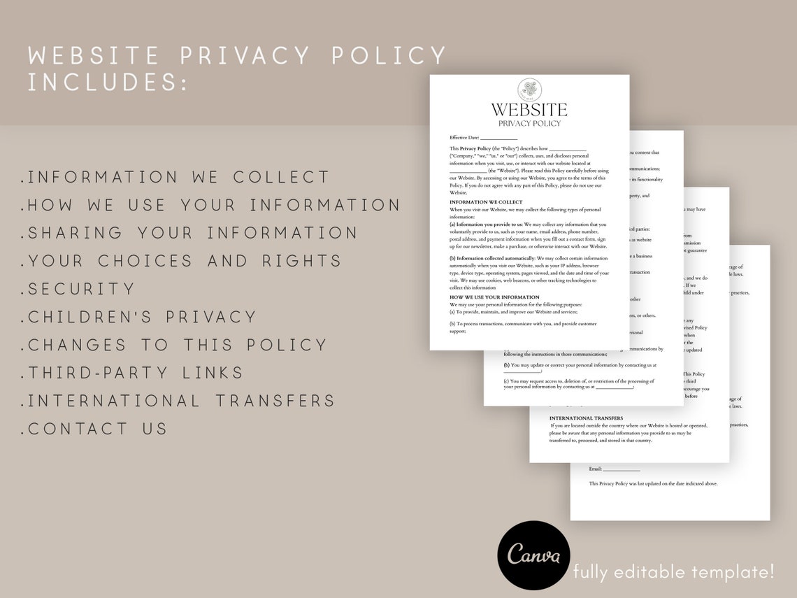 Editable Website Privacy Policy Template, Website Terms and Conditions ...
