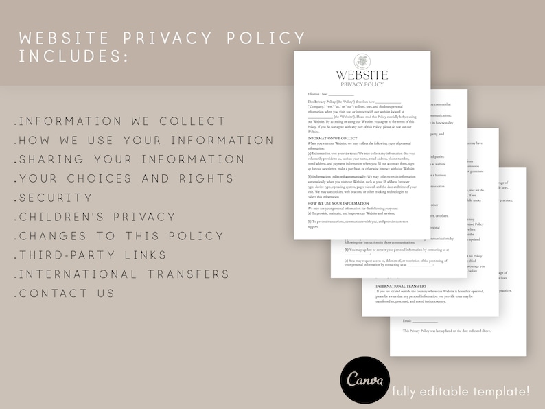 Editable Website Privacy Policy Template, Website Terms and Conditions ...