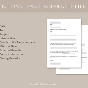 Internal Announcement Letter Template, PDF, Canva - Etsy