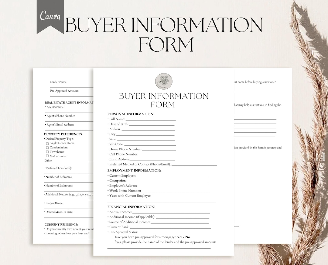 Buyer Information Form Template, Pdf, Canva - Etsy