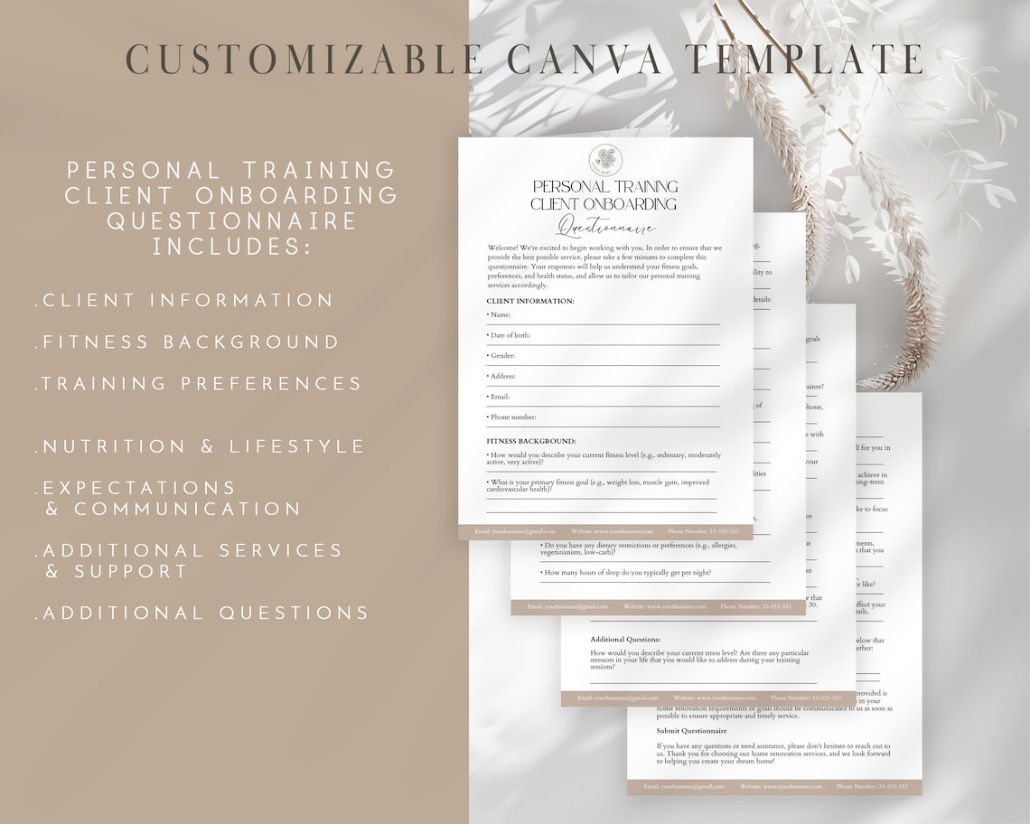Editable Personal Training Client Onboarding Questionnaire Form ...