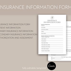 Insurance Information Form Template, Pdf, Canva - Etsy