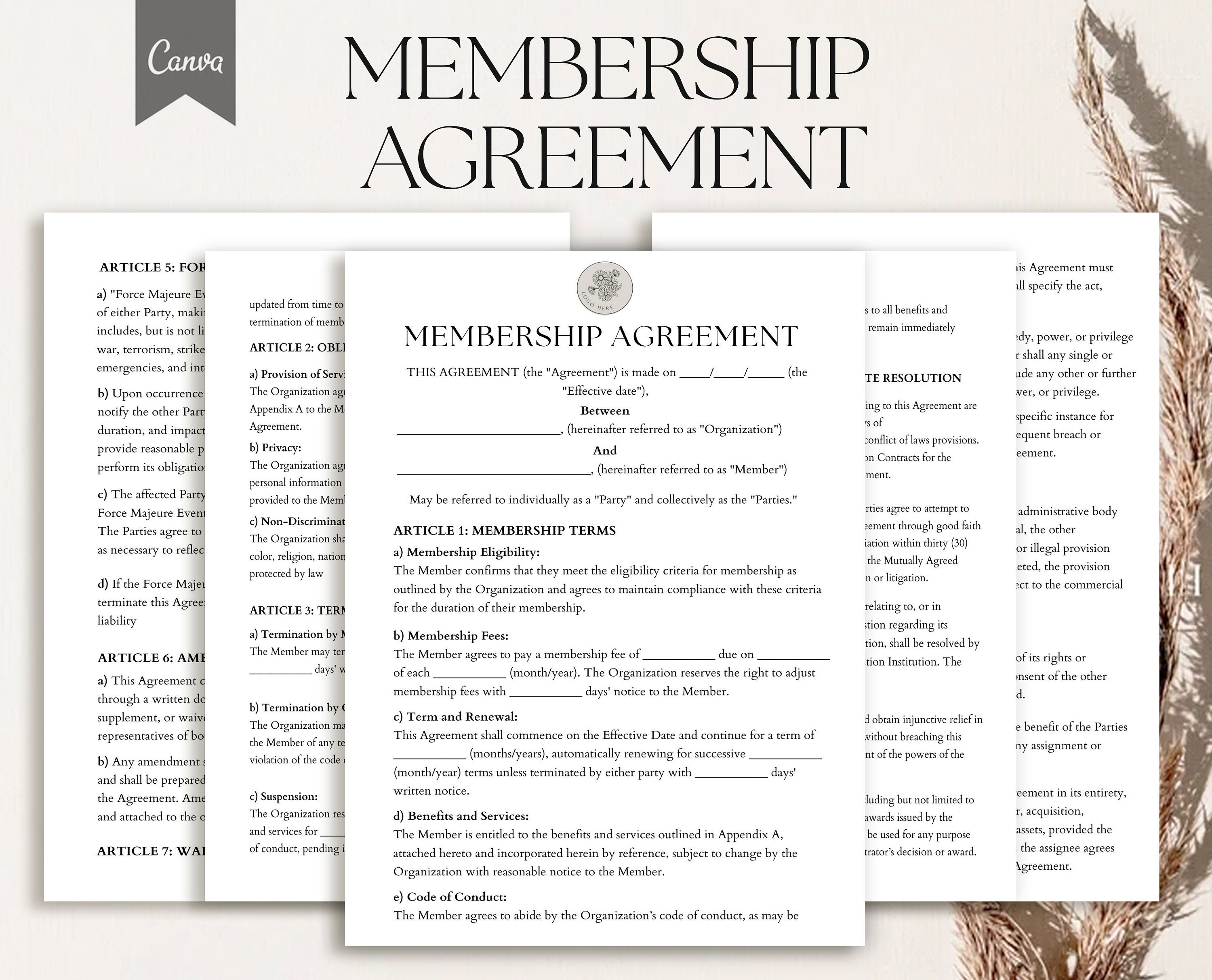 Membership Agreement Template, Membership Terms and Conditions Form ...