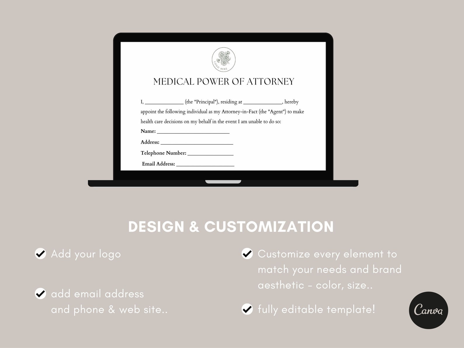 Editable Medical Power of Attorney (MPOA) Form, Health Care Surrogate ...