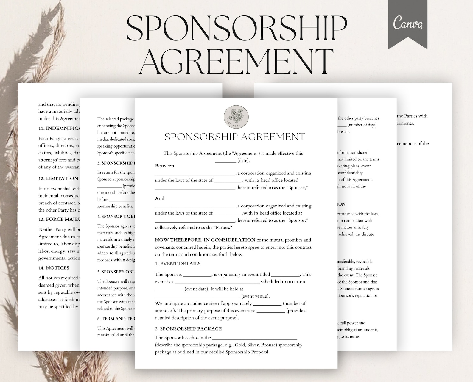 Sponsorship Contract Template, Event Sponsorship Agreement, Editable ...