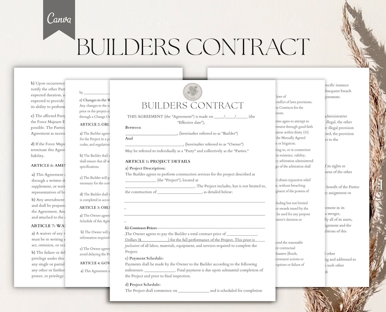 Builders Contract Template, Construction Agreement, Contractor ...