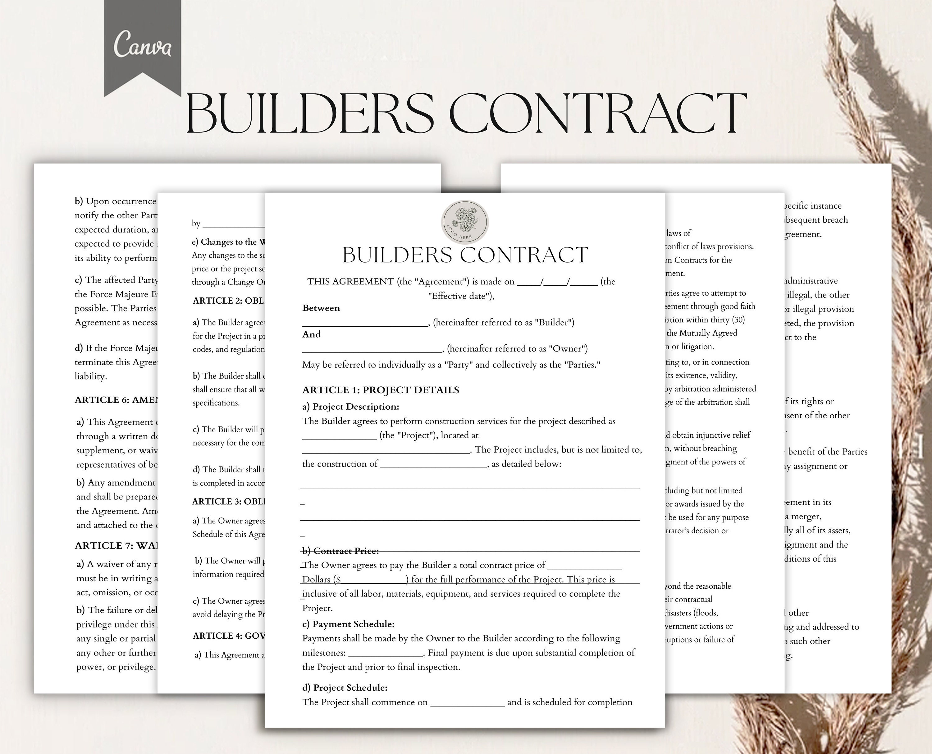 Builders Contract Template, Construction Agreement, Contractor ...