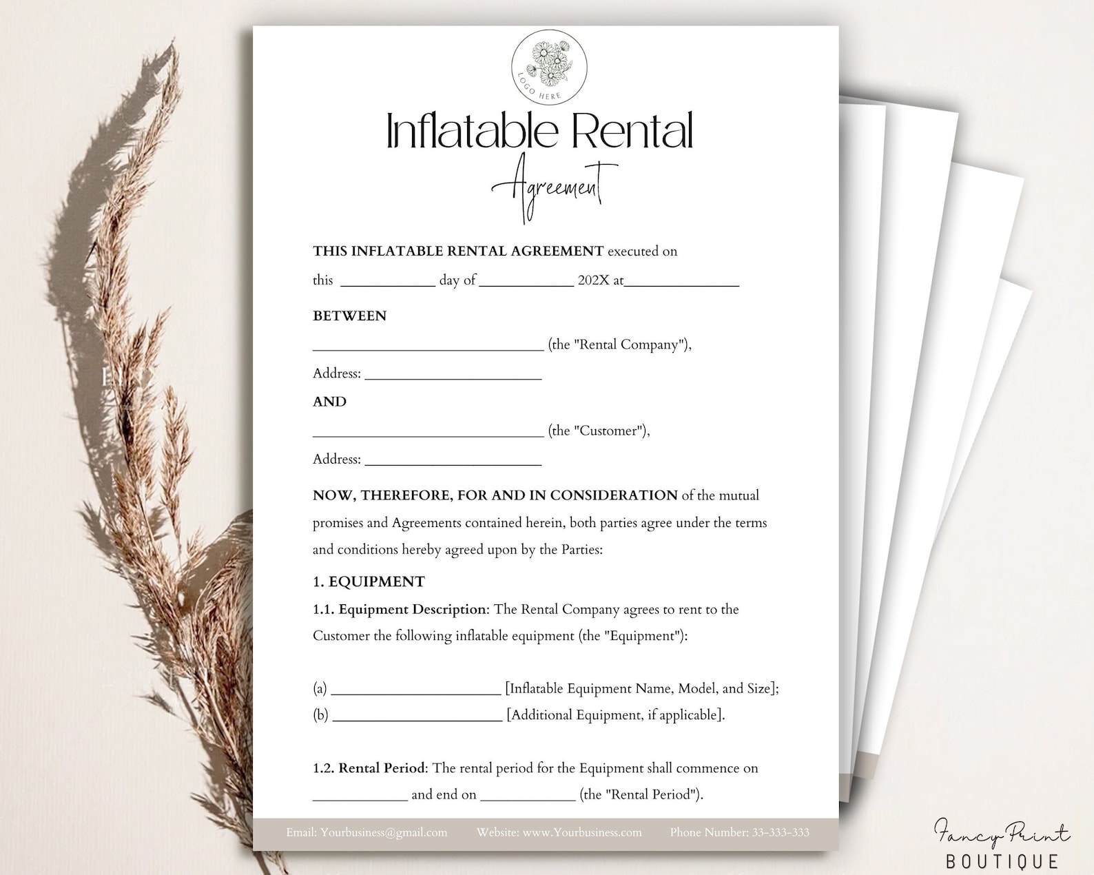 Editable Inflatable Rental Agreement, Inflatable Rental Contract ...