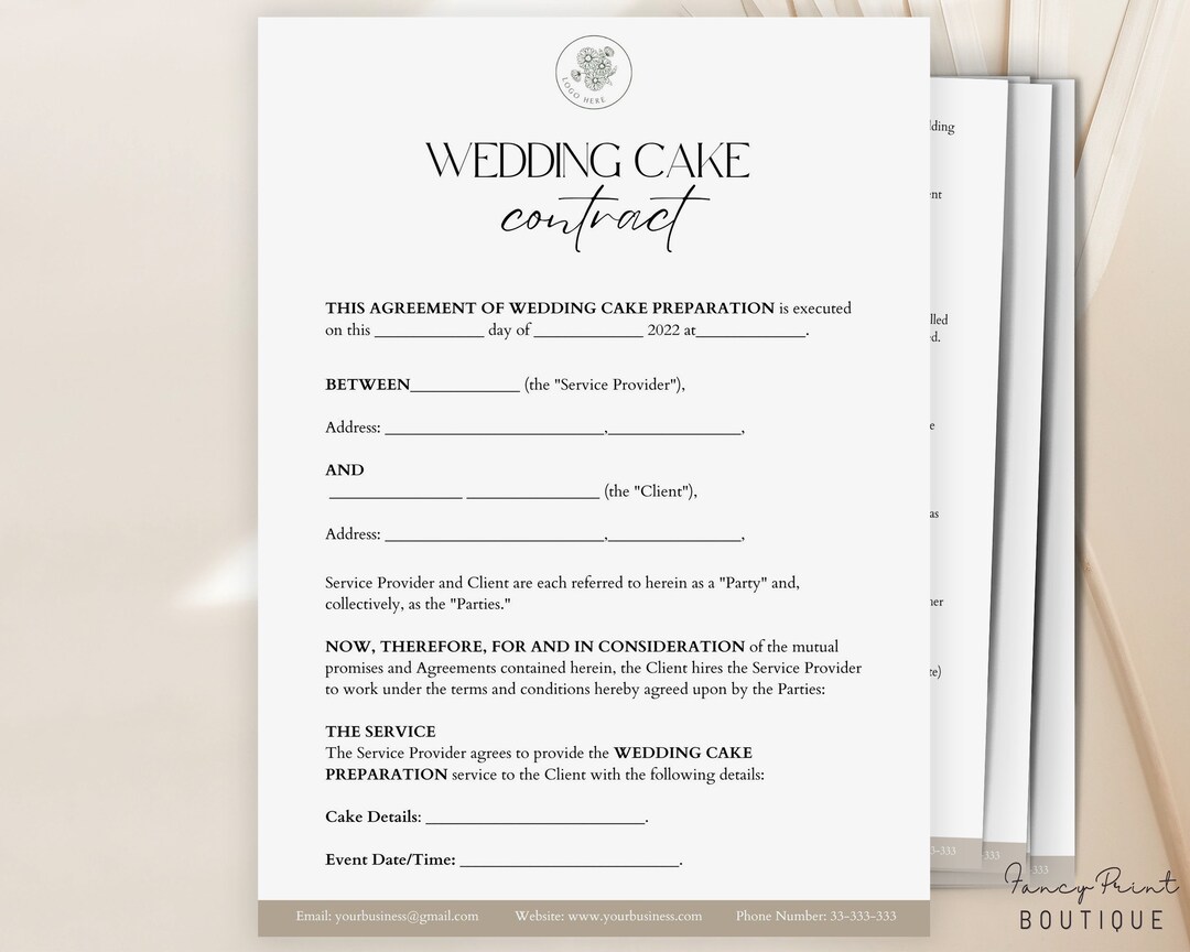 Editable Wedding Cake Contract Template,catering Agreement Form for ...