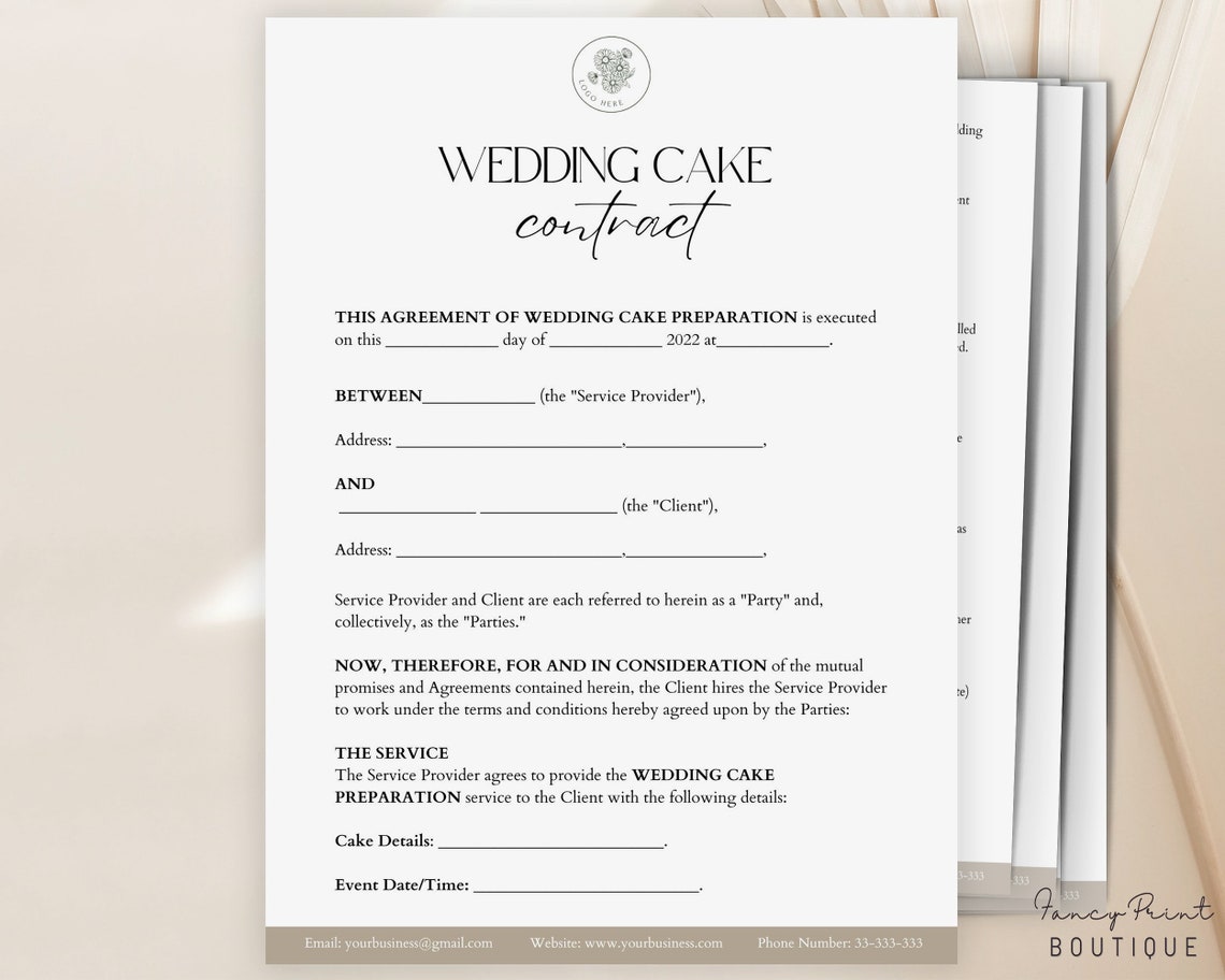 Editable Wedding Cake Contract Template,catering Agreement Form for ...