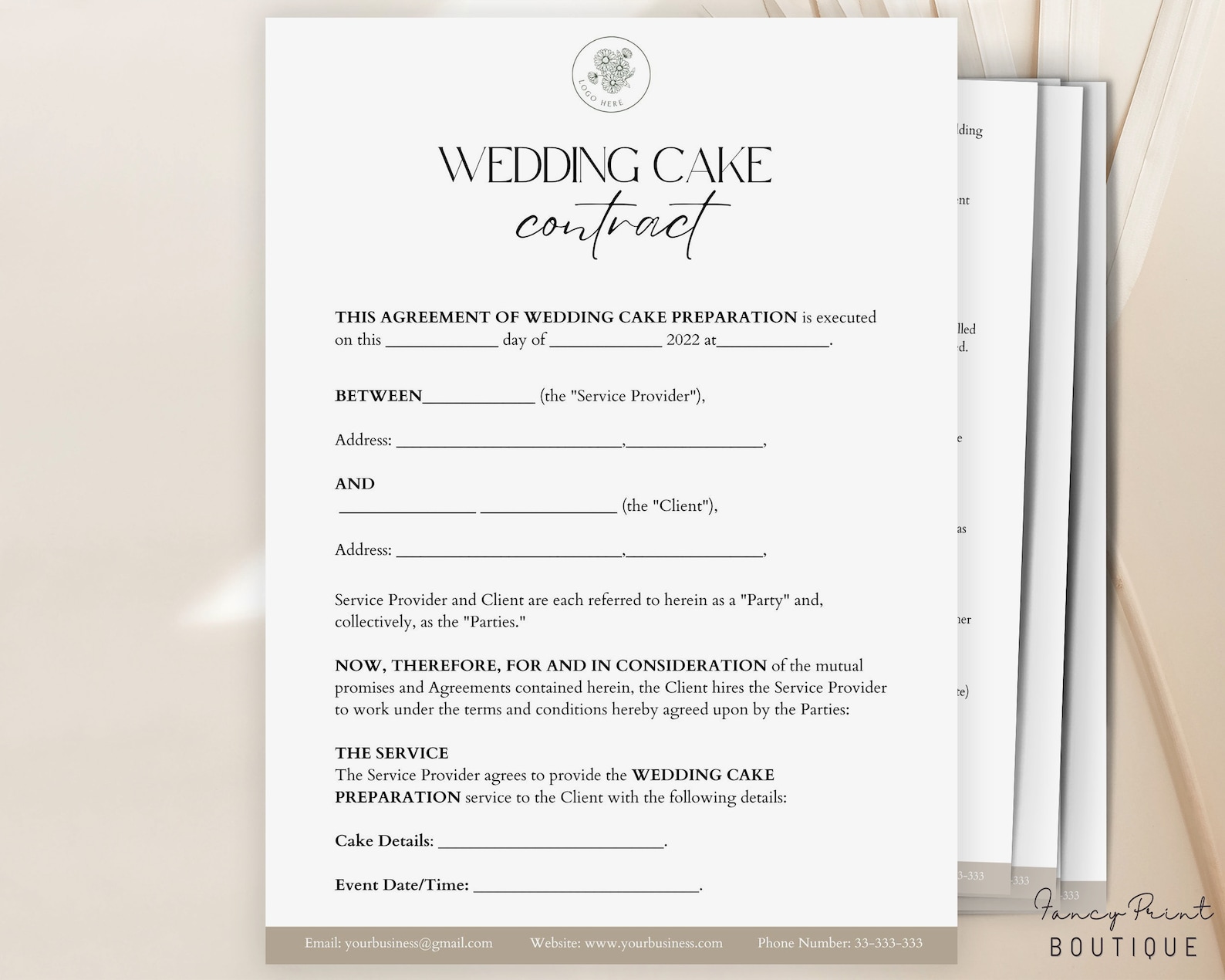 Editable Wedding Cake Contract Template,catering Agreement Form for ...