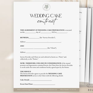 Editable Wedding Cake Contract Template,catering Agreement Form for ...