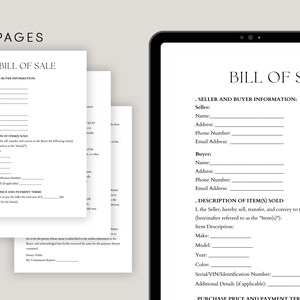 Bill of Sale Form, Editable Bill of Sale, Sale Receipt, Customizable ...
