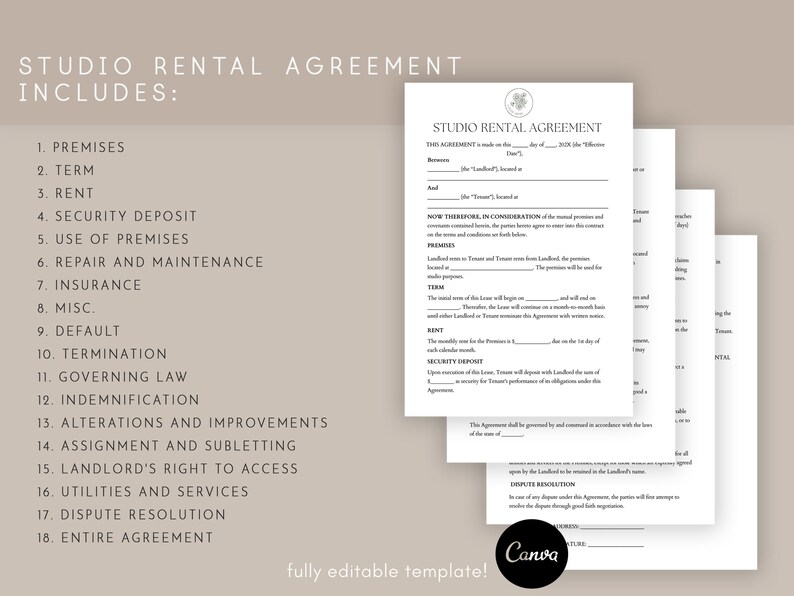 Editable Studio Rental Agreement Template, Studio Lease Agreement ...