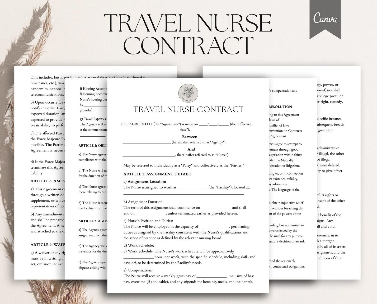 Editable Travel Nurse Contract Template, Travel Nursing Contract ...