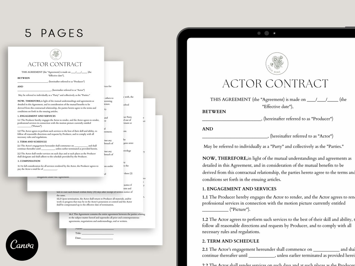 Actor Contract Template, Actor Agreement Form, Performance Contract ...