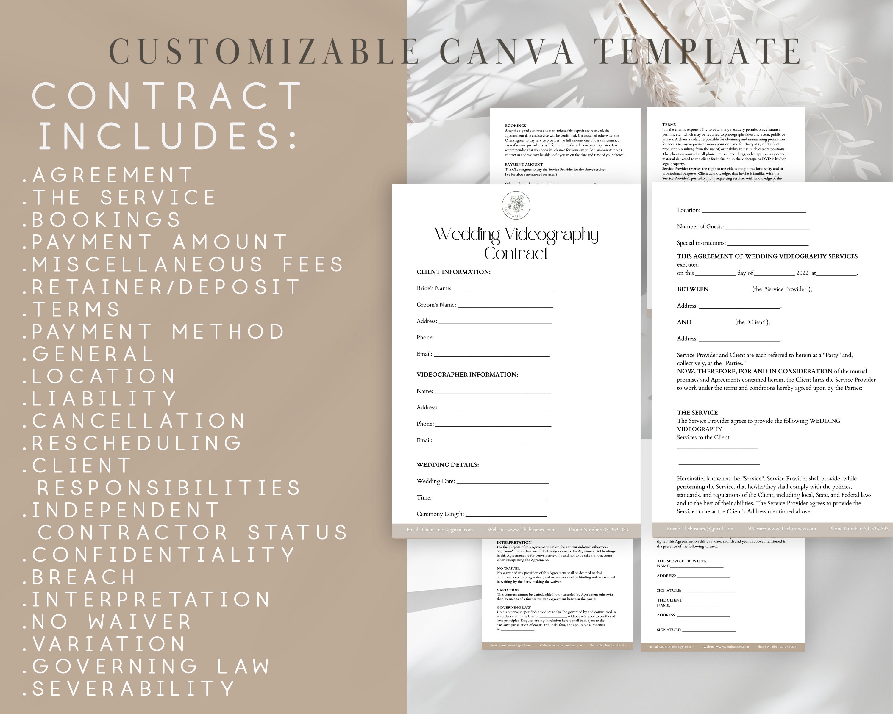 Wedding Videography Contract, Wedding Video Agreement, Customizable ...