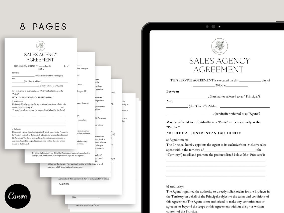 Sales Agency Agreement Template , Agency Sales Contract, Pdf, Canva - Etsy