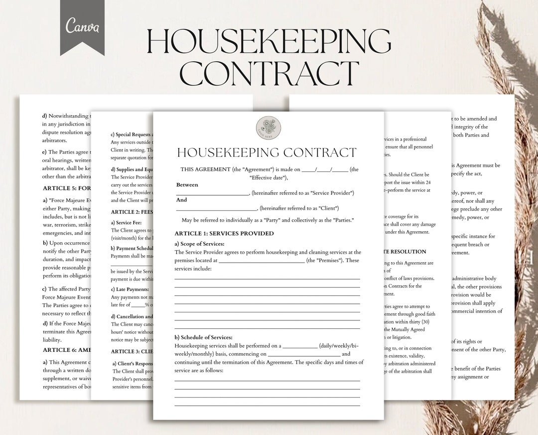 Housekeeping Contract Template, Housekeeping Services Agreement, Maid ...
