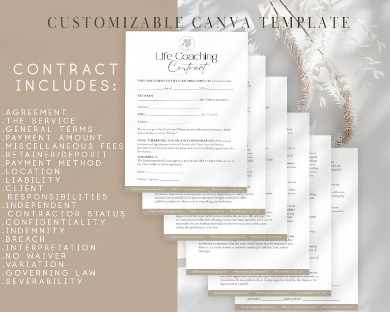 Editable Life Coaching Contract Template, Coaching Services Agreement ...