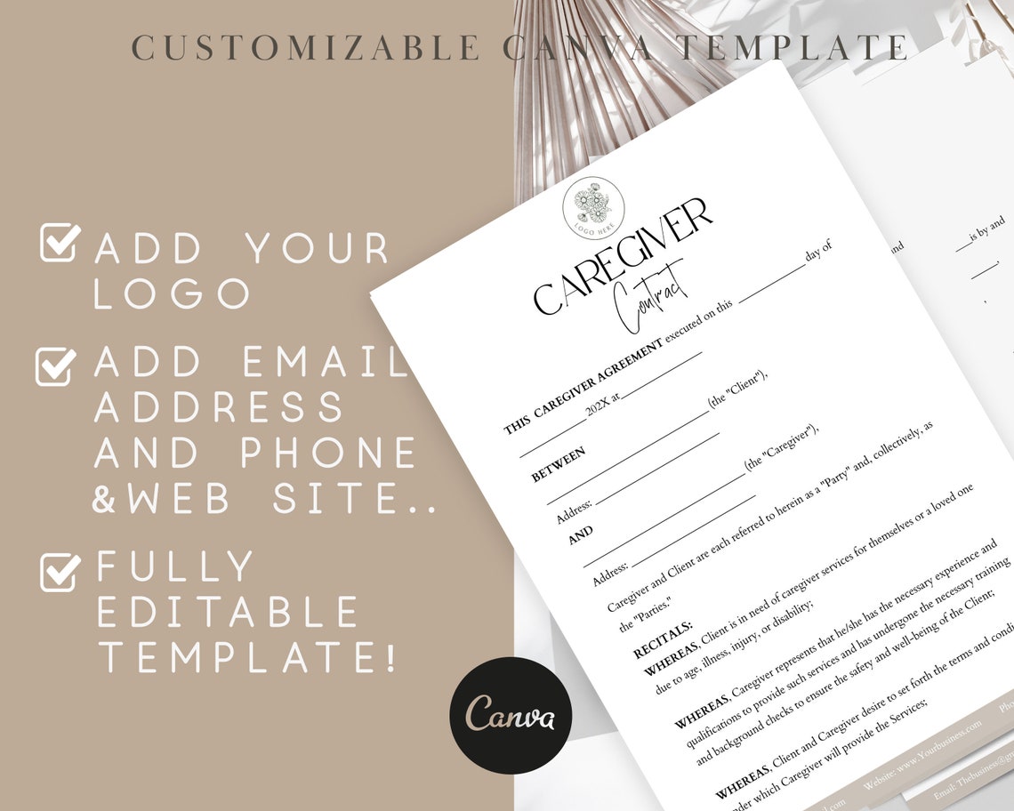 Editable Caregiver Agreement Template, Caregiver Contract Form ...