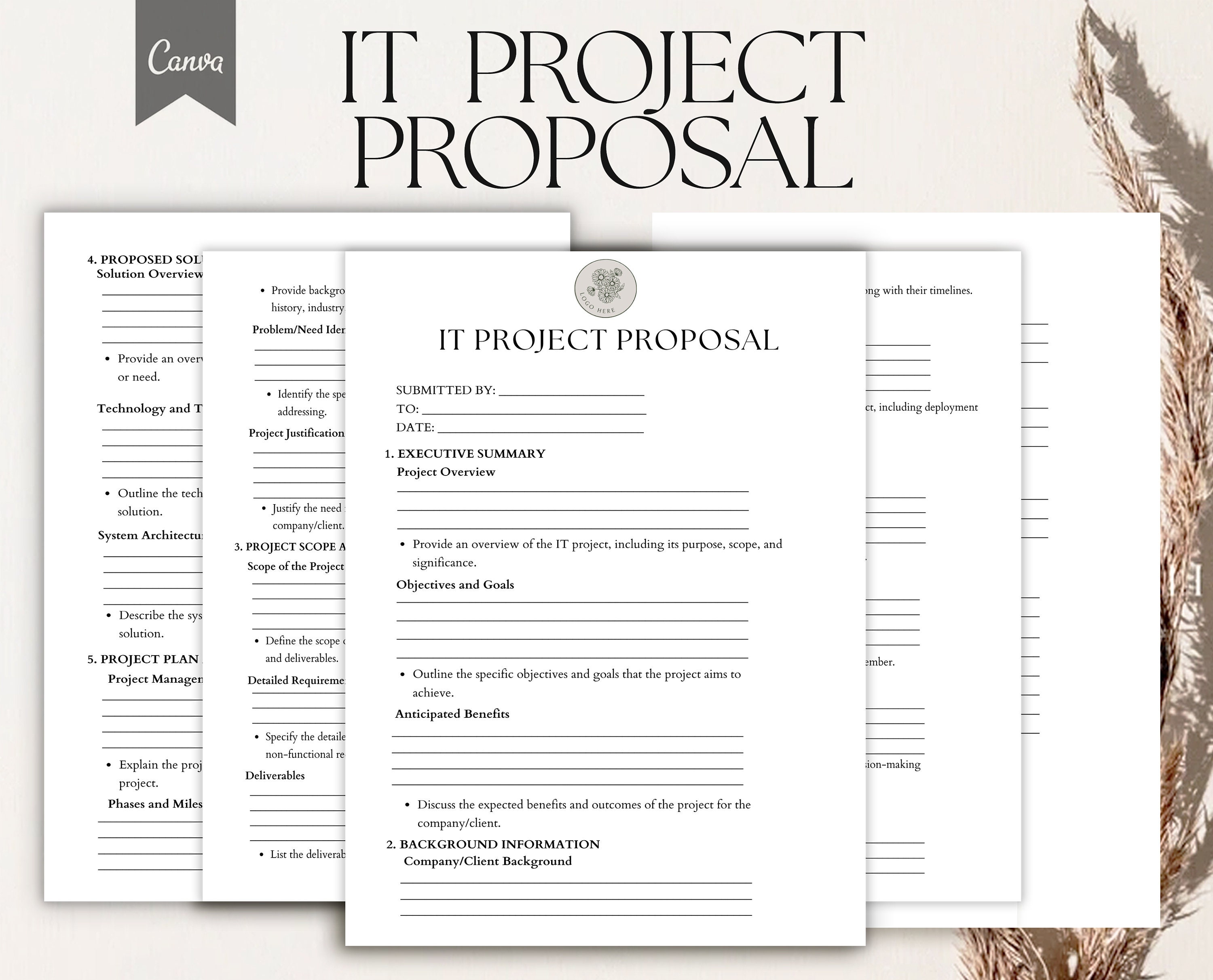 IT Project Proposal Template, Digital Project Proposal Form Pdf, Canva ...