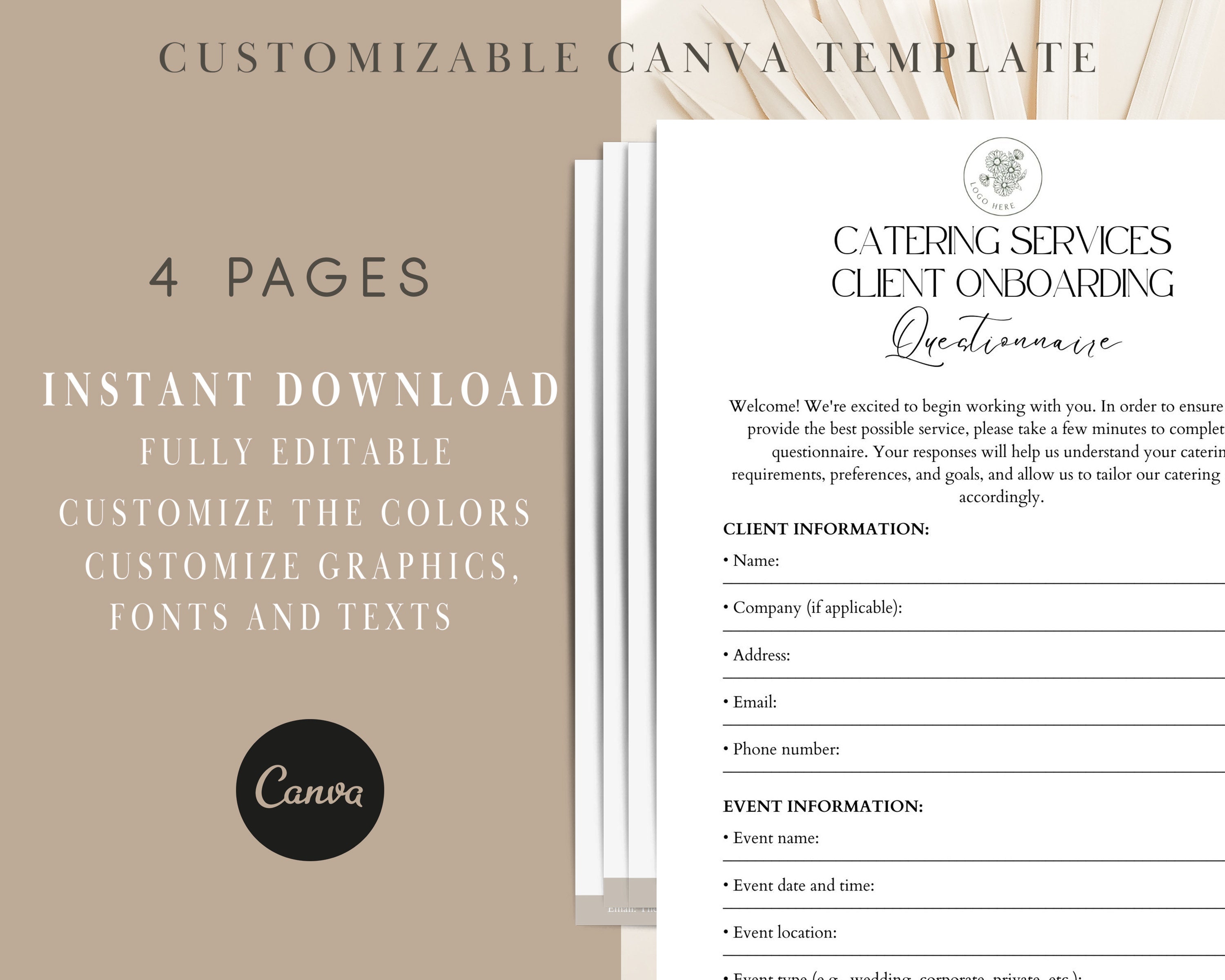 Editable Catering Services Client Onboarding Questionnaire Form ...