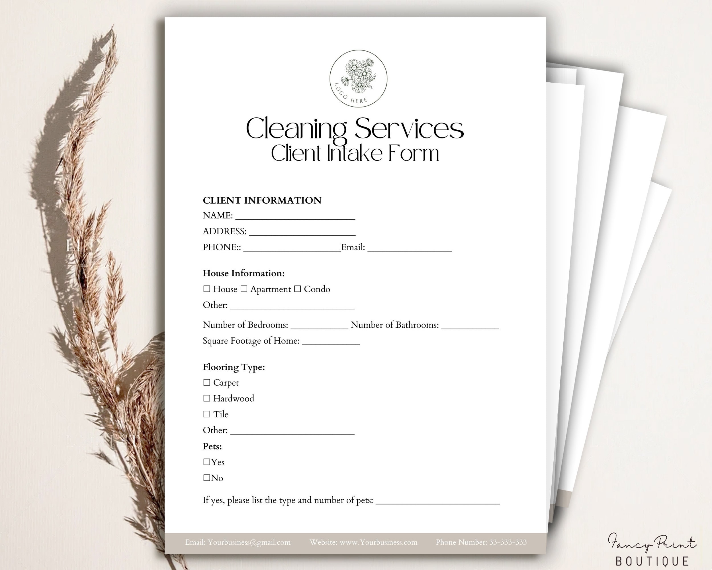 Cleaning Services Client Intake Form, Editable Cleaning Services Forms ...