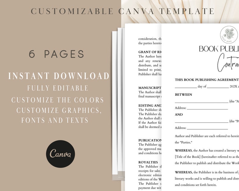 Editable Book Publishing Contract Template, Book Publishing Agreement ...