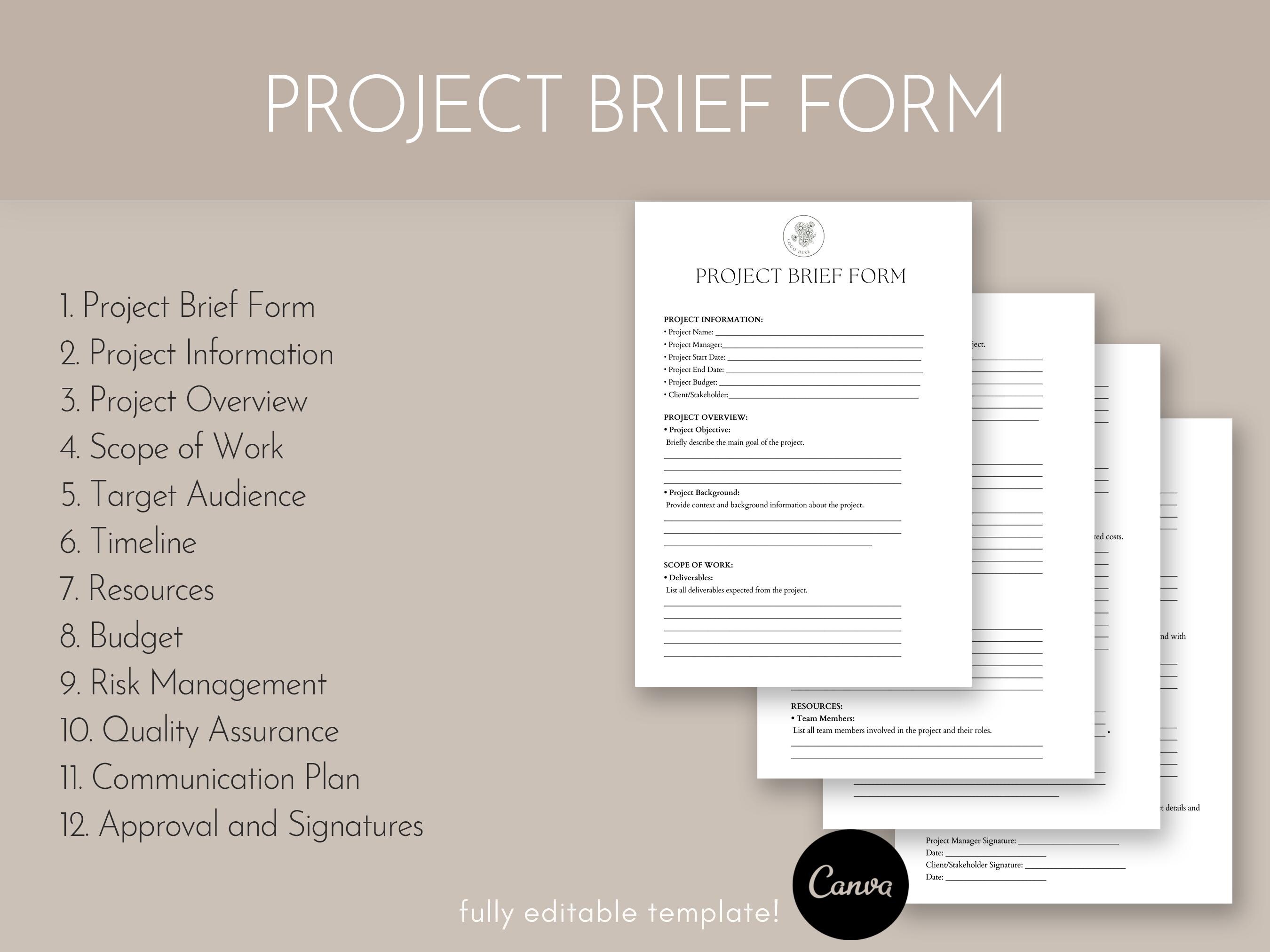 Project Brief Form Template, Pdf, Canva - Etsy