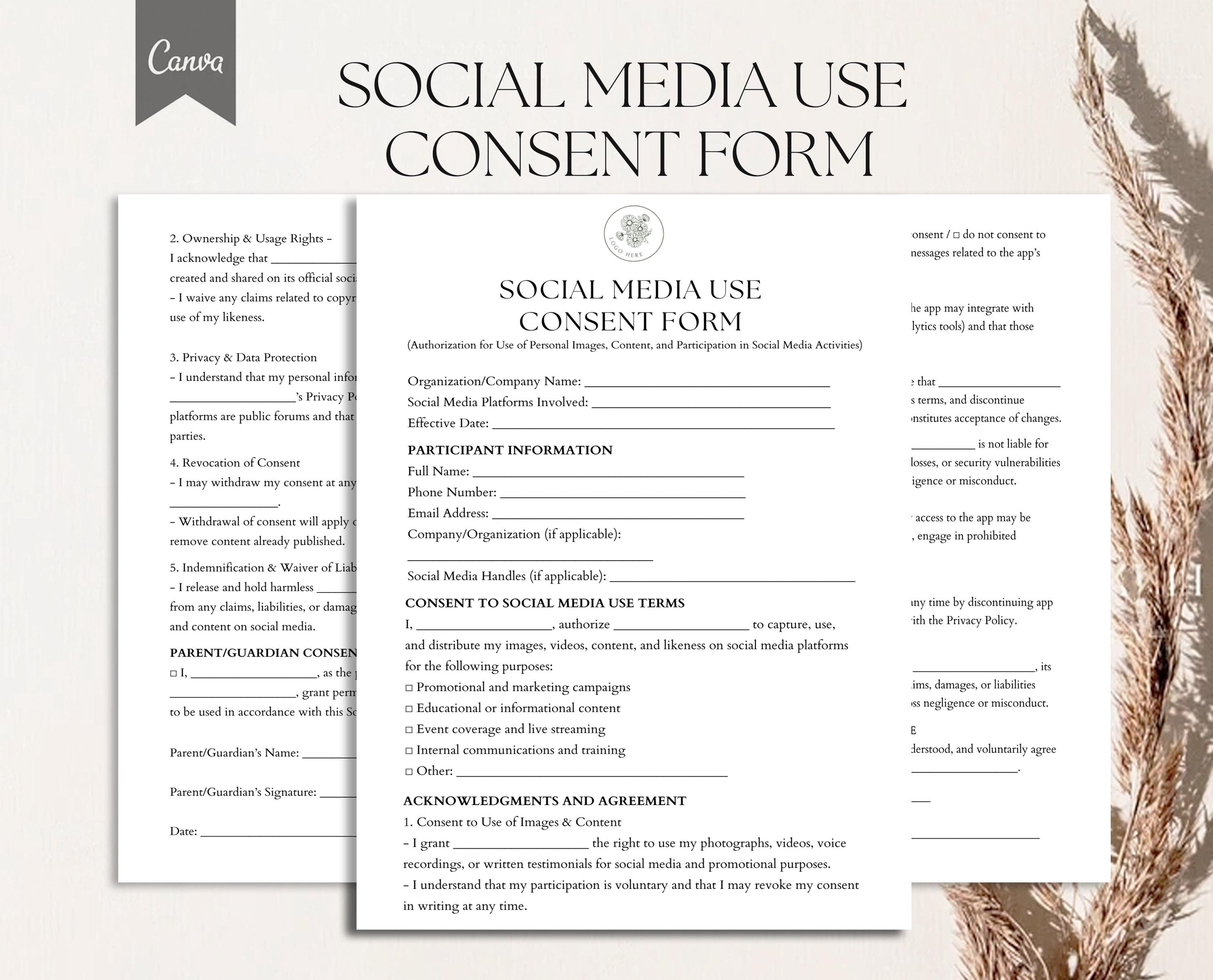 Social Media Use Consent Form Template,social Media Consent Agreement ...