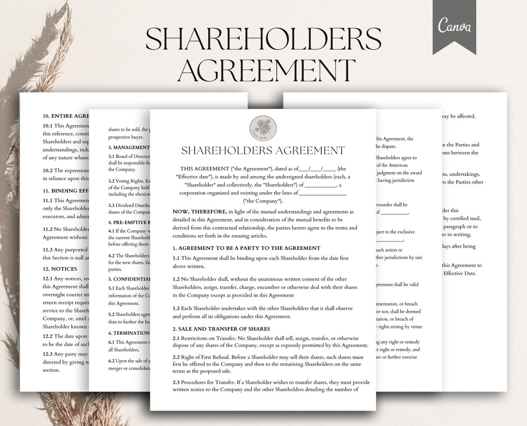 Shareholder Agreement Template, Editable Shareholders Agreement Form ...