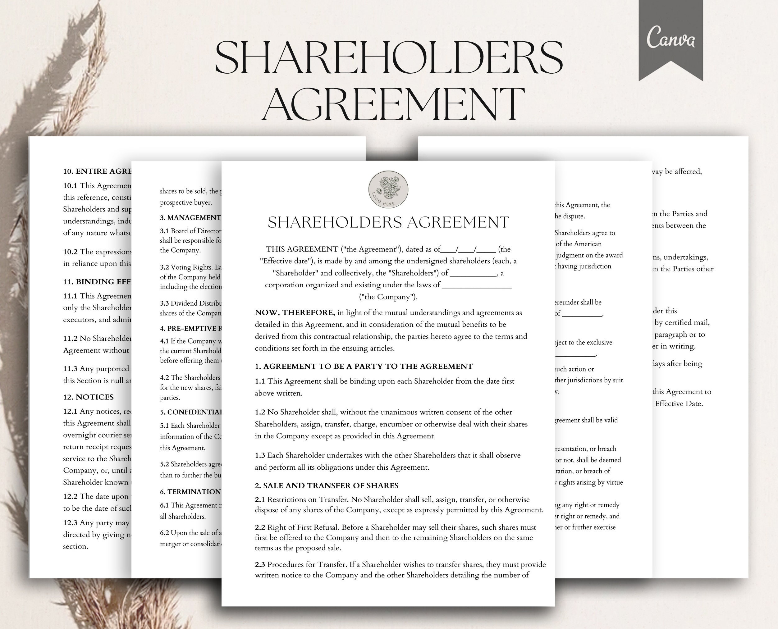Shareholder Agreement Template, Editable Shareholders Agreement Form ...