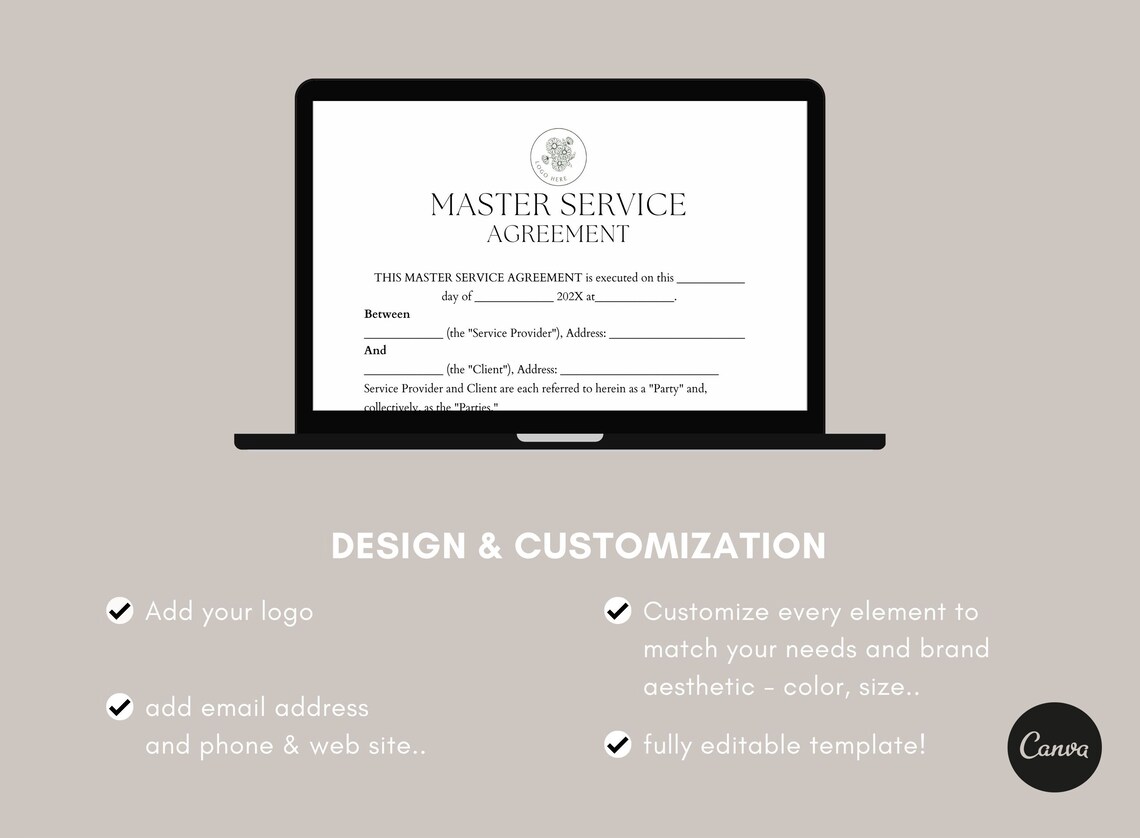 Editable Master Service Agreement, MSA Form, Business Services Contract ...