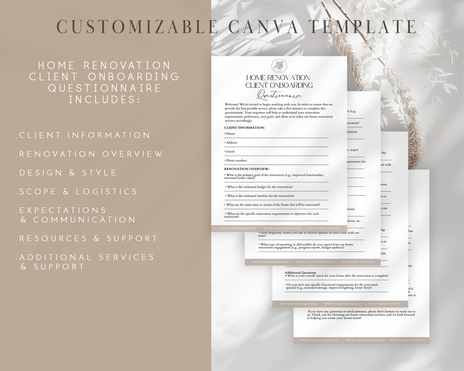 Editable Home Renovation Client Onboarding Questionnaire Form, Home ...