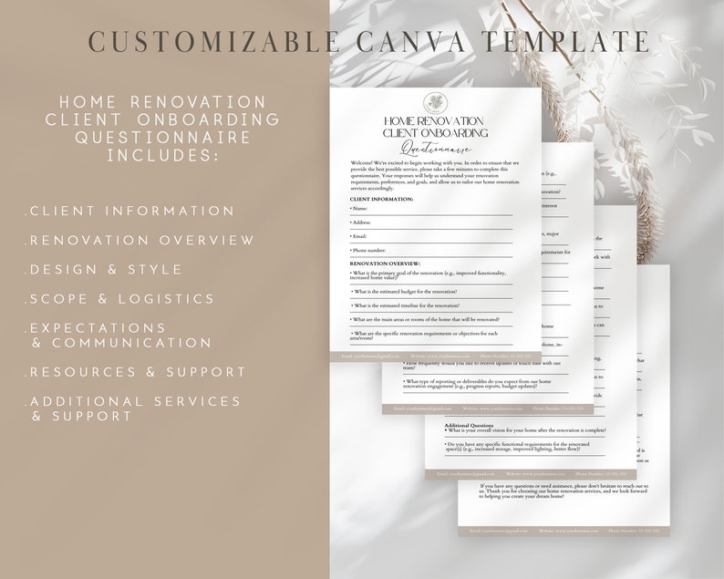 Editable Home Renovation Client Onboarding Questionnaire Form, Home ...