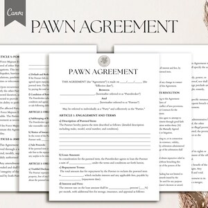 Editable Pawn Agreement, Collateral Loan Agreement, Pledge Agreement ...