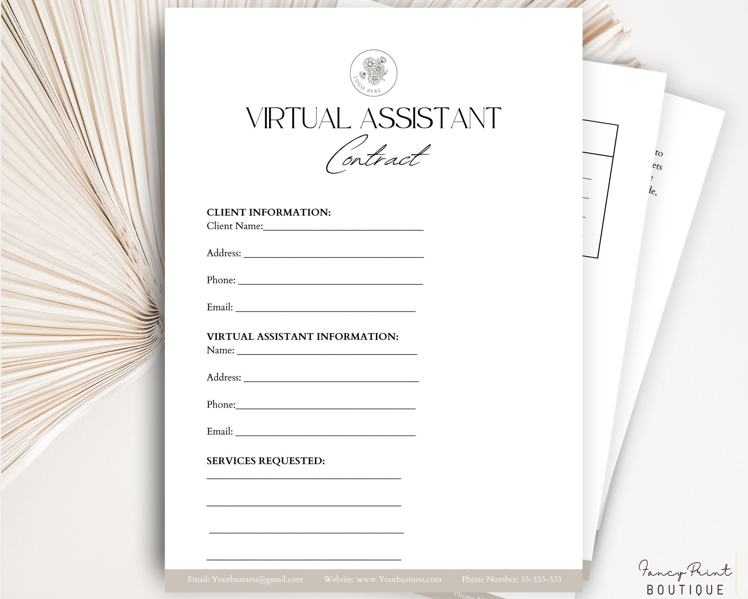 Virtual Assistant Contract Template, Client Agreement, Personal ...