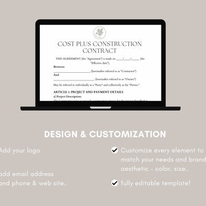 Cost Plus Construction Contract, Cost Plus Contractor Agreement , Pdf, Canva - Etsy