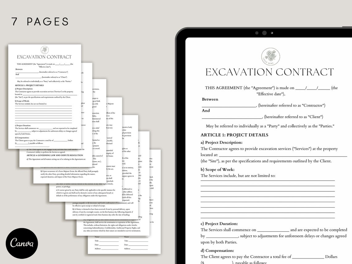 Excavation Contract Template, Excavation Agreement , Excavation ...