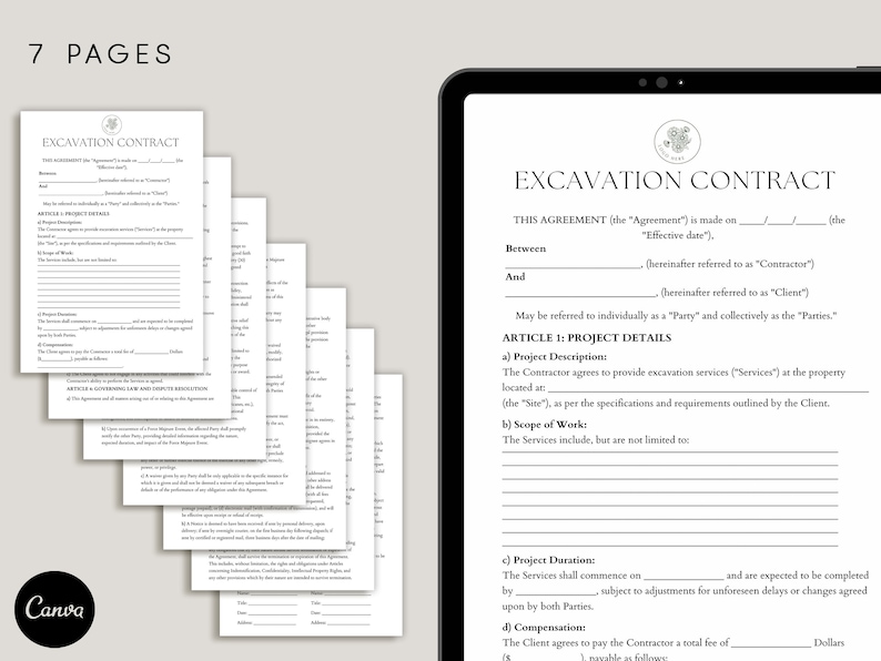Excavation Contract Template, Excavation Agreement , Excavation ...