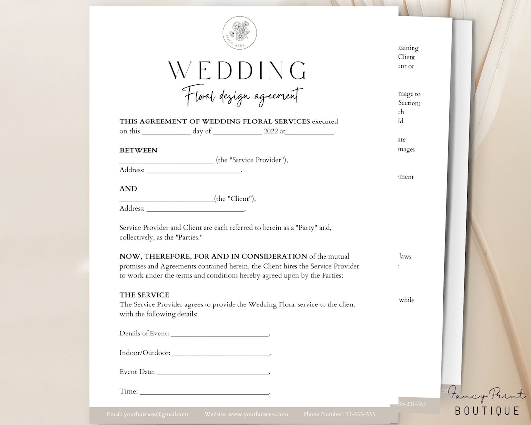Wedding Floral Designers Contract,venue Florist Arrangement Agreement ...
