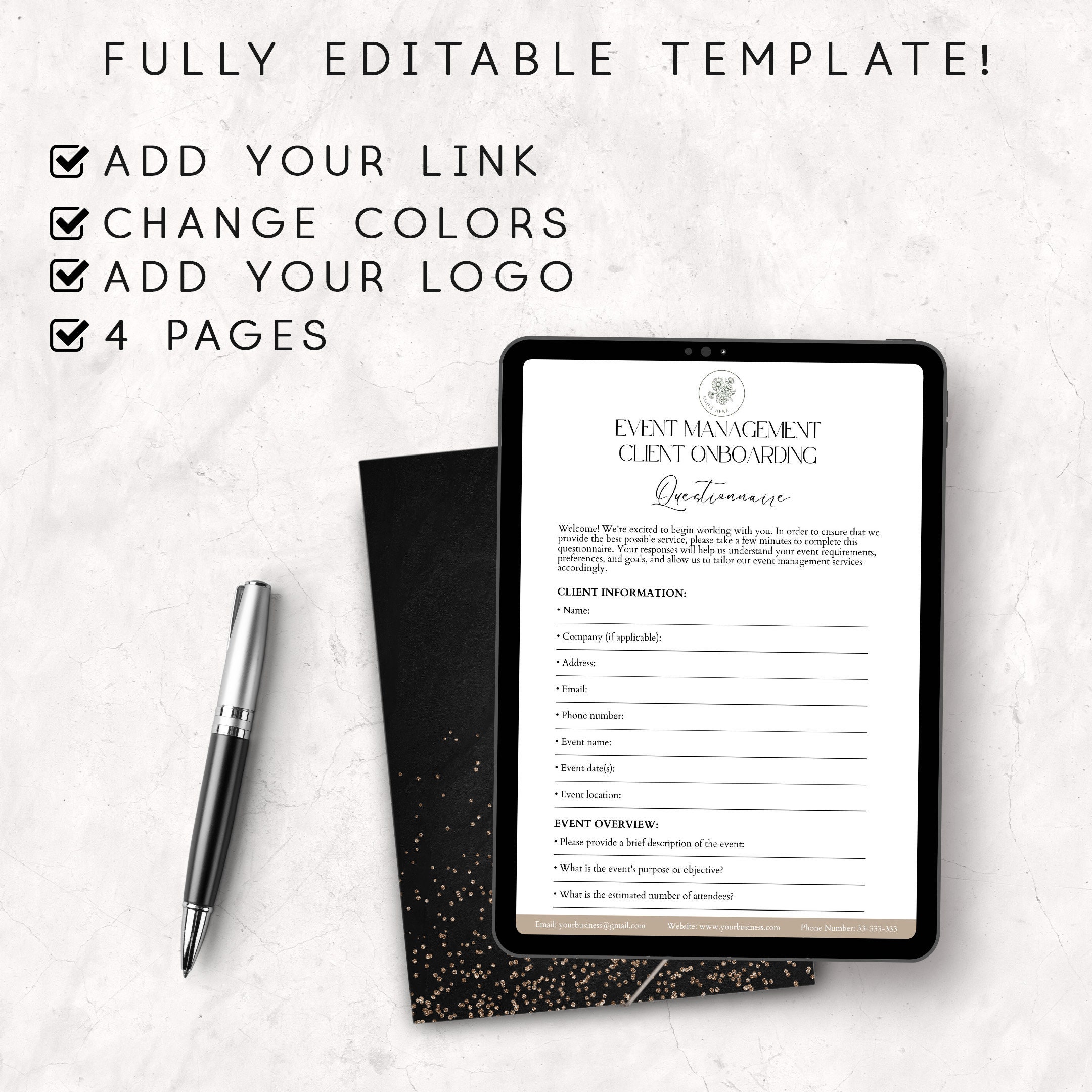 Editable Event Management Client Onboarding Questionnaire Form, Event ...